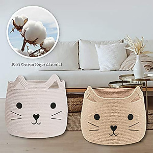VK VK·LIVING Animal Hamper Large Woven Animal Cotton Rope Storage Basket Laundry Basket Organizer With Cat Design for Towels Blanket Toys Clothes Pet Hamper for Cat 15 L x 15 H