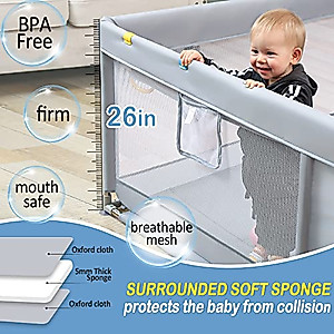 Baby Playpen Palopalo 71''x59'' Playard for Babies and Toddlers Extra Large Play Pen Baby Activity Center Mesh Baby Fence Infants Sturdy Safety Area All Wrapped Cushion & Anti-Slip Base, Gray