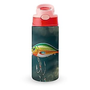 Stainless Steel Water Bottles Fishing Lure Style Travel Water Cups with Handle And Silicone Straw Drinking Cup with Leak Proof Lid Thermo Travel Mug for Women Men