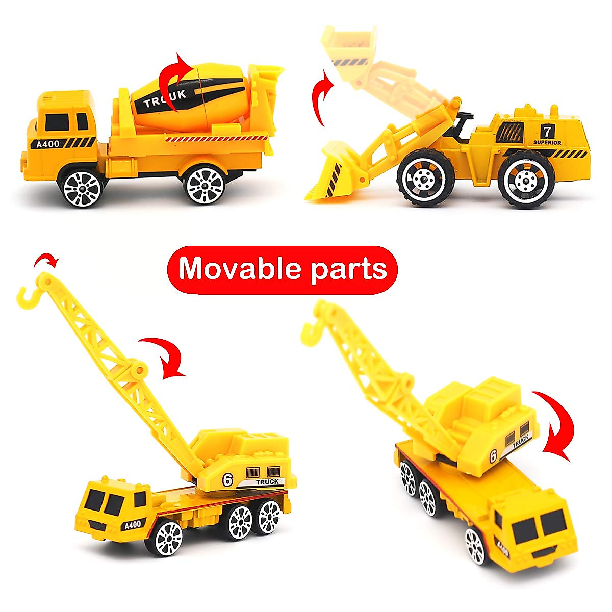 YIMORE Alloy Engineering Truck Mini Pocket Size Construction Models Play Vehicles Toy for Kids Party Favors Cake Decorations Topper Birthday Gift, 6Pcs Set