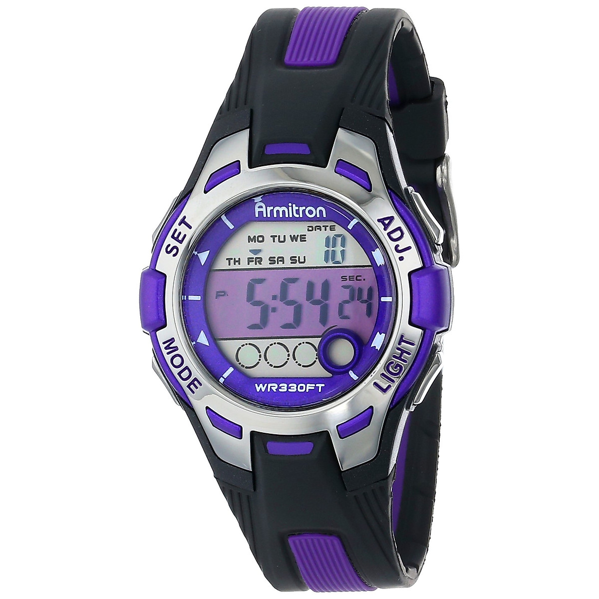 Armitron Sport Women's 45/7030PUR Purple Accented Black Resin Strap Digital Chronograph Watch