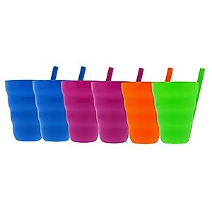 Arrow Home Products Sip A Cup with Built in Straw, 10oz, 6pk - BPA-free Straw Cups for Kids Great for Everyday Use - Made in the USA, Stackable Kids Straw Cups - Purple, Blue, Green, Orange