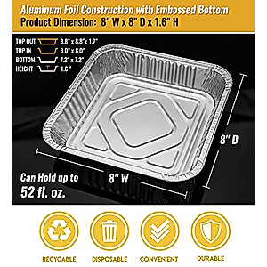 NUPICK 35 Pack 8 inch Square Baking Cake Pans with Plastic Lids and Non-Stick Paper (50 Sheets), Disposable Aluminum Foil Food Containers