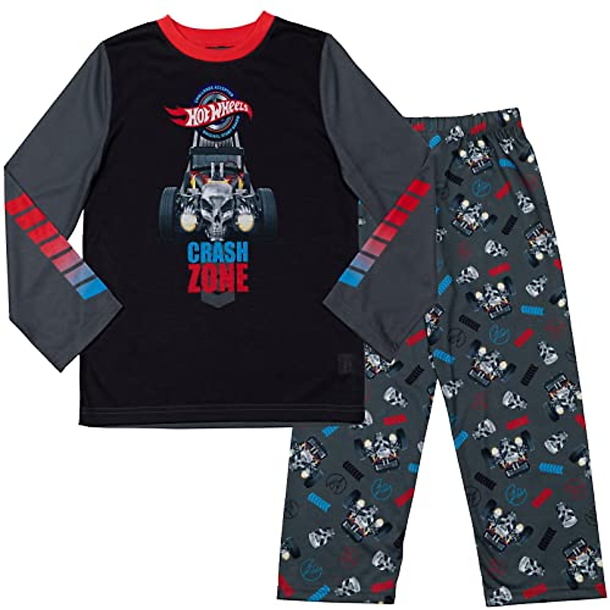 Hot Wheels Big Boys Pajama Shirt and Pants Sleep Set Black / Gray 10-12