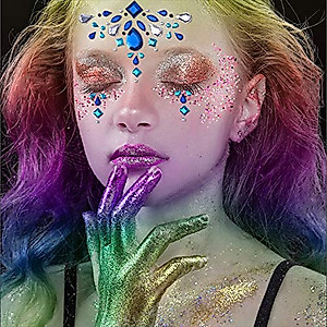 SIQUK 15 Sets Face Gems Glitter Mermaid Face Jewels Crystal Stickers with 15 Boxes Chunky Face Glitter for Festival Rave Carnival Party