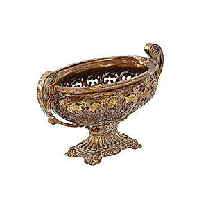 Deco 79 Polystone Ornate Decorative Bowl with Handles, 19" x 10" x 12", Gold