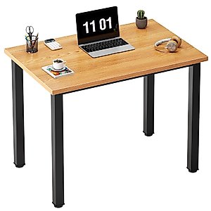 Need Small Desk, 31.5 inch Sturdy Writing Desk for Small Spaces, Small Computer Desk Teens Desk Study Table Laptop Desk Home Ofice Desk, Black Metal Frame, Teak