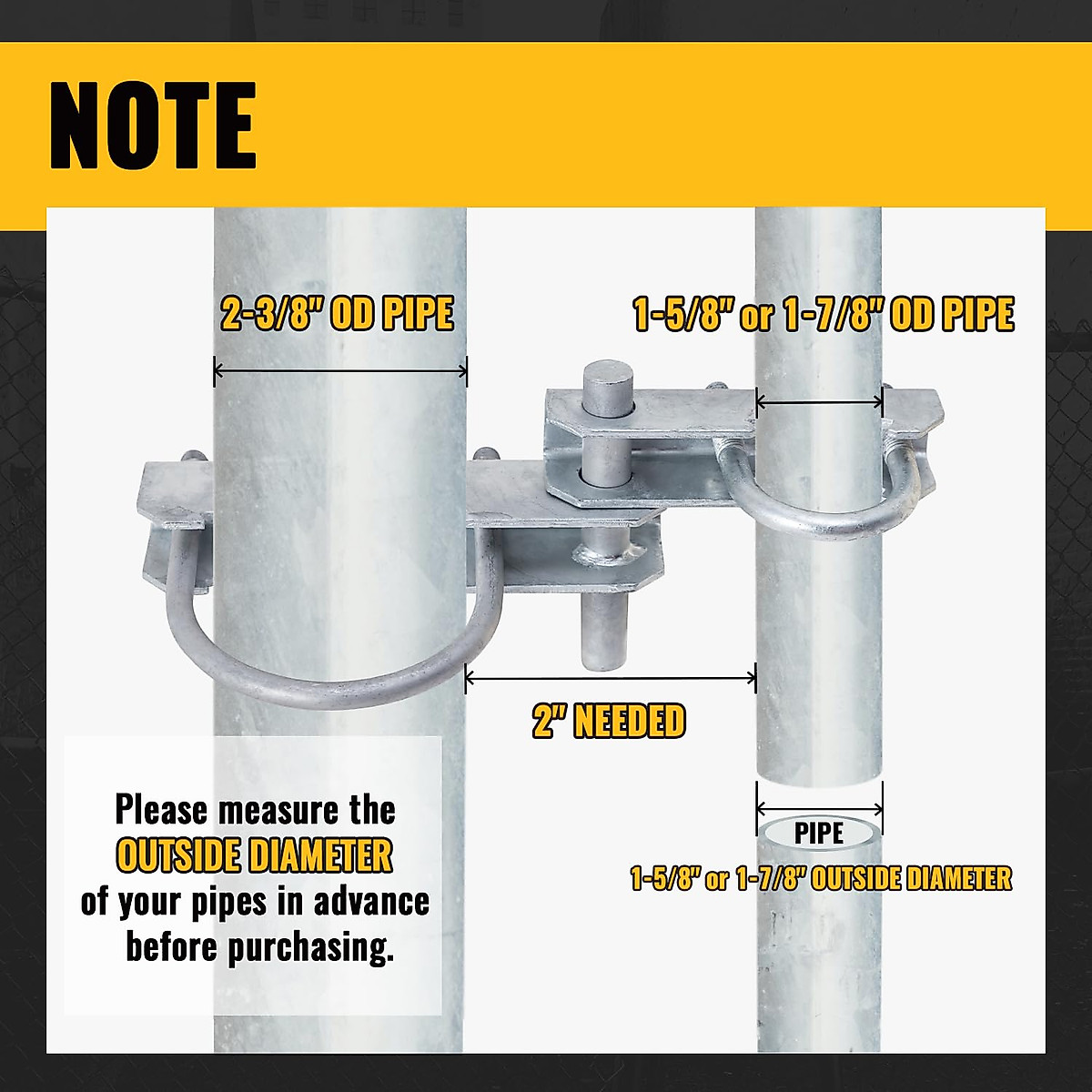 VIVIDA Chain Link Gate Hinge, 180 Degree Commercial Gate Hinge for Chain Link Fence, Heavy Duty, Fit 2-3/8" OD Post & 1-5/8" Thru 1-7/8" Frame, Galvanized Steel, 1 Pack