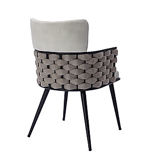 BFZ Mid-Century Modern Dining Chairs Set of 2, Handmade Woven Kitchen Chairs, Upholstered Velvet Dining Chairs with Metal Legs for Kitchen, Dining Room, Living Room