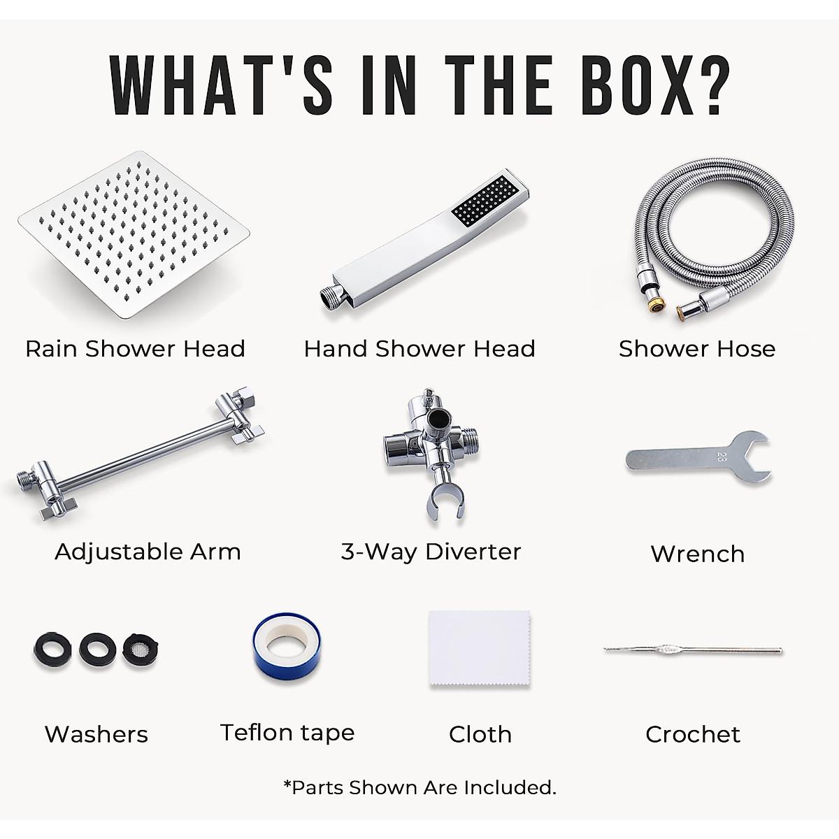 G-Promise All Metal Dual Square Shower Head Combo | 8" Rain Shower Head | Handheld Shower Wand with 71" Extra Long Flexible Hose | Smooth 3-Way Diverter | Adjustable Extension Arm - A Bathroom Upgrade