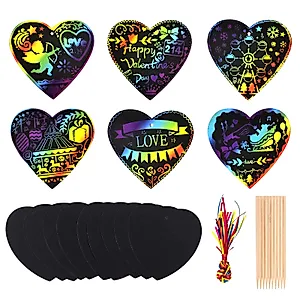 Uniticber 40 PCS Valentines Day Gifts Scratch Art Paper Crafts for Kids, Magic Color Valentine Heart Cards & Art for Kids, Create Rainbow Scratch Off Paper Cards for Classroom Party Supplies