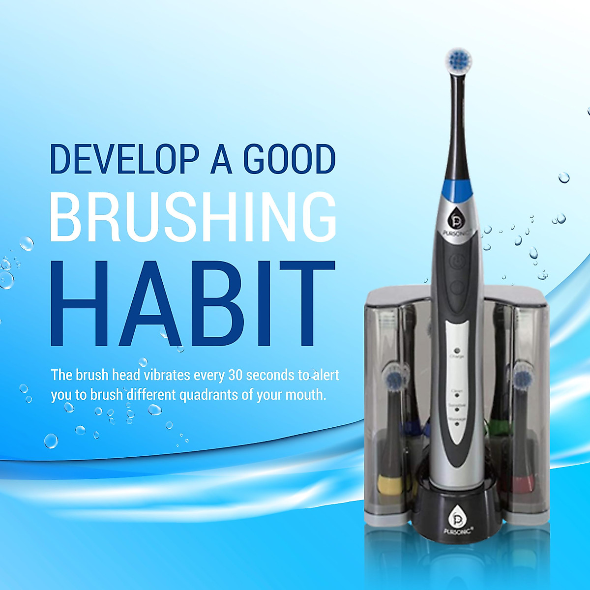 PURSONIC S330 Deluxe Ultra High Powered Rotary Oscillating Rechargeable Electric Toothbrush with Dock Charger & 12 Brush Heads (Value Pack)