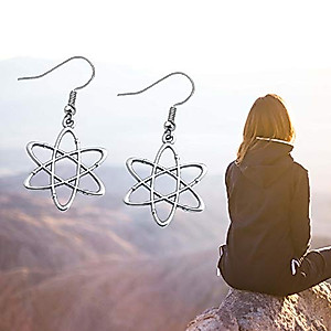Atom Science Symbol Earrings Chemistry Scientist Physicist Chemist Teacher Gift Science Lovers Jewelry Gifts (silver)