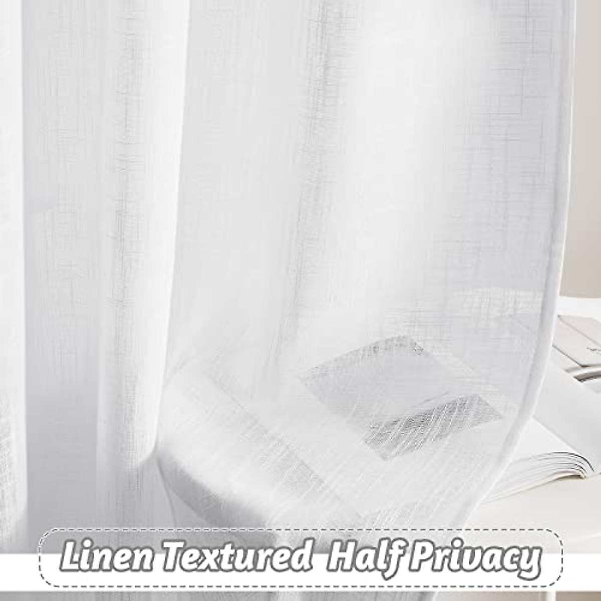 RYB HOME White Curtain Sheers - Linen Texture Large Window Curtain for Patio Sliding Glass Door Extra Wide Semi-Transparent Privacy Shades for Living Room Bedroom Sunroom, 100 x 95 inch