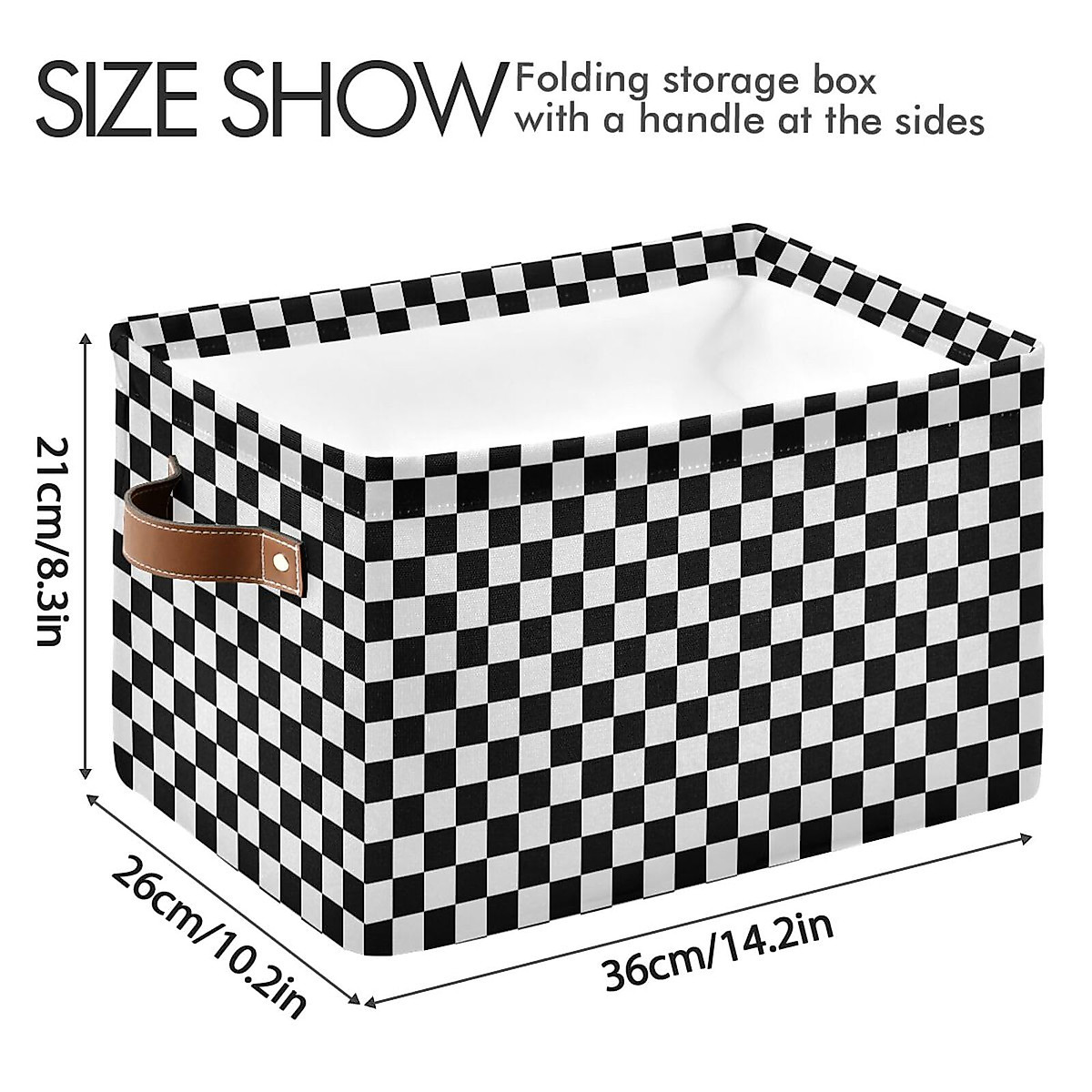 Black White Checkered Pattern Large Storage Basket Cube Storage Bin Canvas Fabric Organizer Handles Collapsible Decorative for Clothes Toys Bedroom