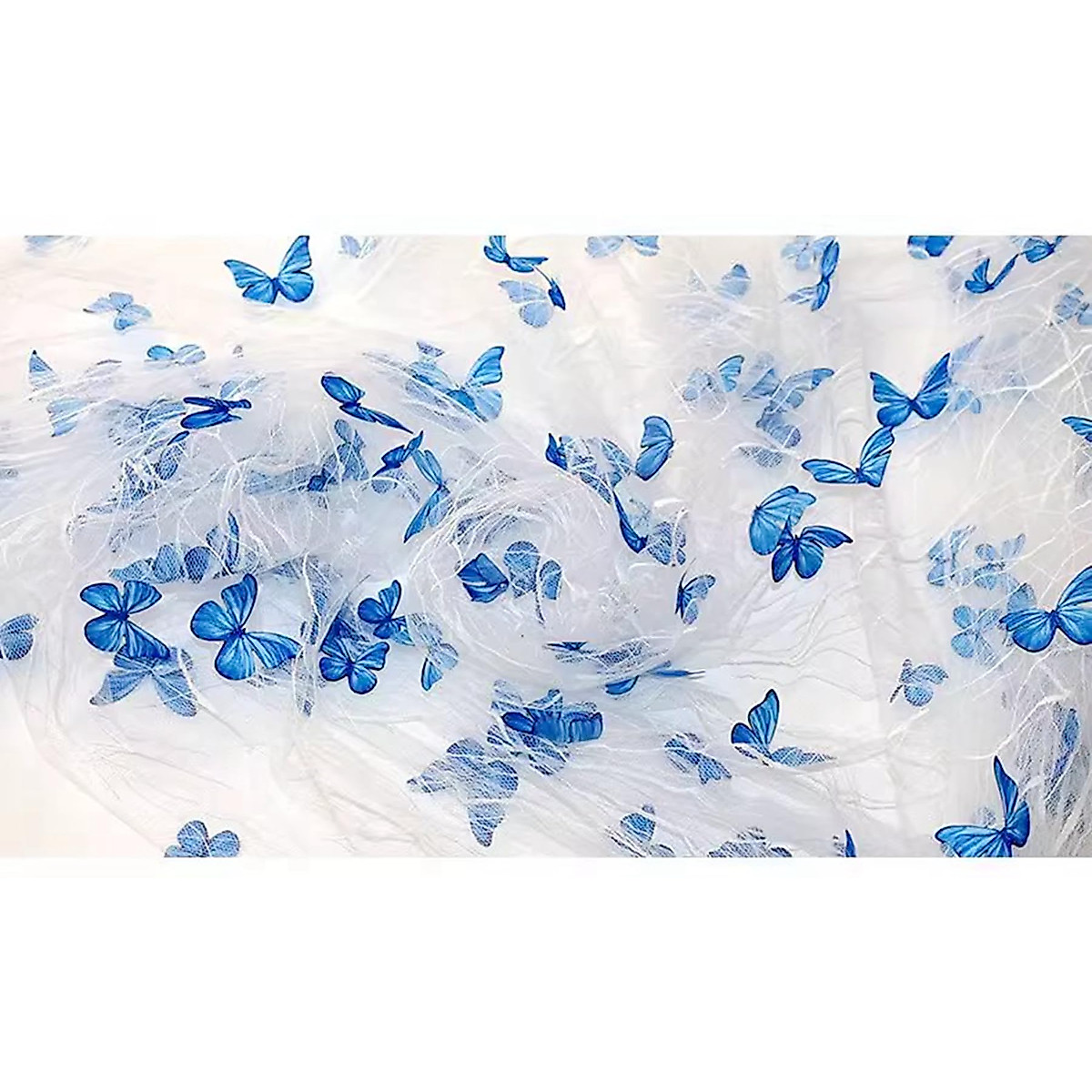 2Yards White mesh Blue Fantasy Butterfly Embroidery Lace White Mesh Fabric DIY Beautiful Creative Skirt Dress Decoration Fabric(White)