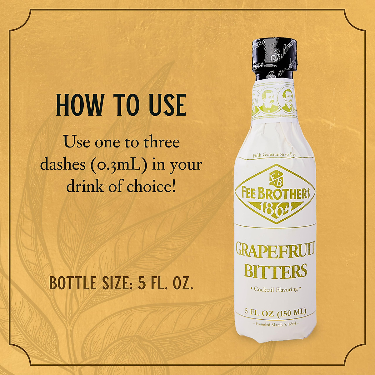 Fee Brothers Grapefruit Cocktail Bitters - Aromatic Cocktail Mixer & Concentrated Flavoring, Gluten Free, Vegan-Friendly, 5 fl oz