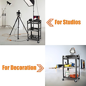 Metateel AV Presentation Cart Stand for Video Projector,TV,Laptop Computers,Printers,Metal Construction Rolling Cart with Adjustable Shelves,4 Wheels,4 Outlets, 5.75ft Cord,Support 300 lbs,Black