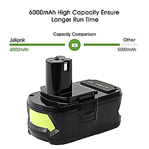 Jialitt 6.0Ah 18V P108 Battery Li-ion Replacement Compatible with Ryobi 18V Battery Ryobi ONE+ P108 P102 P103 P104 P105 P107 P109 P122 Cordless Power Tools Battery with LED Indicator