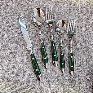 Green Silverware Set for 12 Durable 18/10 Stainless Steel Flatware sets Cutlery Utensi Sets Flatware Wedding Mirror Polished Classical Retro Steak Tableware Spoon Fork Knife set 60pcs