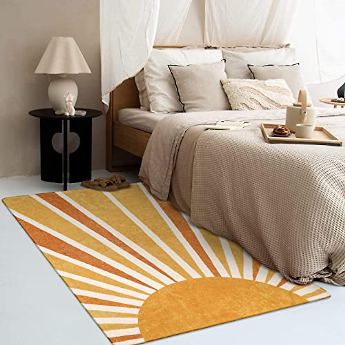 Lahome Boho Sun Print Area Rug - 3x5 Small Washable Rug Modern Abstract Non-Slip Accent Distressed Throw Rugs Floor Carpet for Bedrooms Living Laundry Room entryway Rug (3'x5', Rainbow Sun)