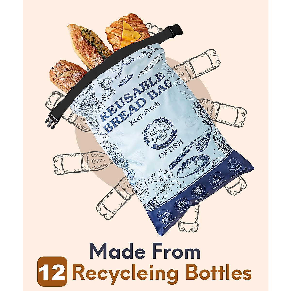 2 Pack Bread Bags for Homemade Bread, Reusable Sourdough Bread Bags for Fresh Keeping, Beeswax Bread Bags for Sourdough with Lining & Zipper, Freezer Safe & BPA Free, for Gift Giving, White & Blue