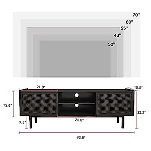 ORRD TV Stand for TVs Up to 70 Inch, Accent Iron Rattan Storage Cabinet Television Stands Entertainment Media Center Console Table with Sliding Barn Door and Adjustable Shelves for Living Room