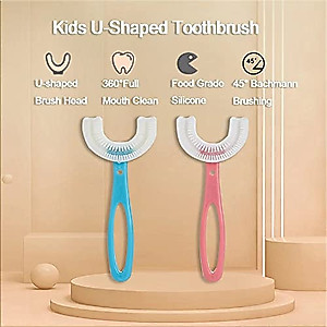 HGR 2Pcs Kids U- Shaped Toothbrush, Manual Toothbrush Oral  Cleaning Tools for Children Training Teeth Cleaning Whole Mouth Toothbrush for Kids (Aged 6~12)