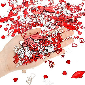 3000 Pieces Heart Confetti Valentine's Day Wedding Anniversary Party Table Scatter Confetti Decoration Metallic Foil Red Silver Red Lip Love Letter Confetti Glitter Heart Sequin for Valentine's Day