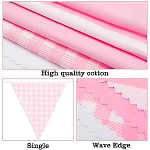 GCQQ 40Ft Pink White Party Decoration, 42Pcs Large Striped and Checkered Fabric Banner Garland, Triangle Banner Flags for Valentine's Pink Party, Wedding, Bridal Baby Shower, Home Nursery Decoration