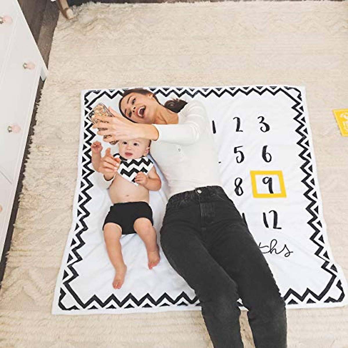 LooliBird Baby Monthly Milestone Blanket - 8 Milestone Cards Number Frame in a Gift Box - Fleece Baby Month Blanket for Baby Pictures - Baby Milestone Blanket Girl or Boy