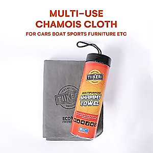 TIIKERI Super Absorbent Shammy Towel for Cars Drying - Blue,Multi-Use Chamois Cloth for Cars Boat Sports Furniture etc-Black, 26"x17" 2 PKS Scratch-Free Chamois Towels