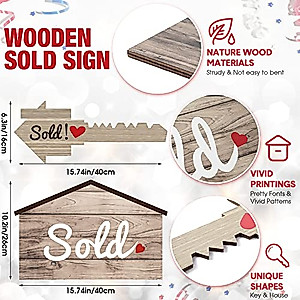 SweetMind 2 Pieces Real Estate Sold Signs, Wooden Double-Sided Social Media Photo Props, We Said Yes to the Address House Shaped and Home Sweet Home Key Shaped Wood Decor Closing Gift for Homeowner Realtor