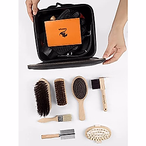 Ueemph Horse Grooming Kit,10-Piece, Black Storage Bag,Horse Brushes Set,Horse Sweat Scraper,Mane Comb,Horse Grooming Gloves,100% Horsehair Brush,Horse Gifts for Girls