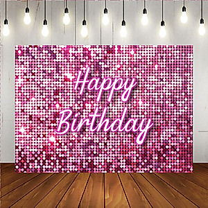 Lofaris Pink Flash Square Backdrop for Photography Happy Birthday Shinning Sequin Wall Panels Shimmer Wall Sweet 16 Girl Woman 20th 30th 40th Party Background Decorations Photo Studio Props 7x5ft