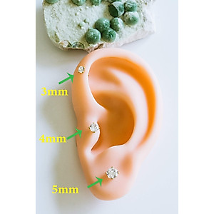 ONDAISY 14k Gold Plated Simulated Diamond 3mm Cz Round Circle Ball Ear Barbell Ball Stud Earring Piercing