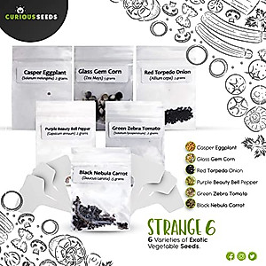 Exotic Vegetable Seeds Variety Pack - 6 Curious Garden Varieties to Grow, Non GMO, Open Pollinated, Heirloom, and Untreated for Planting, Unique Gardening Gift for Indoors and Outdoors