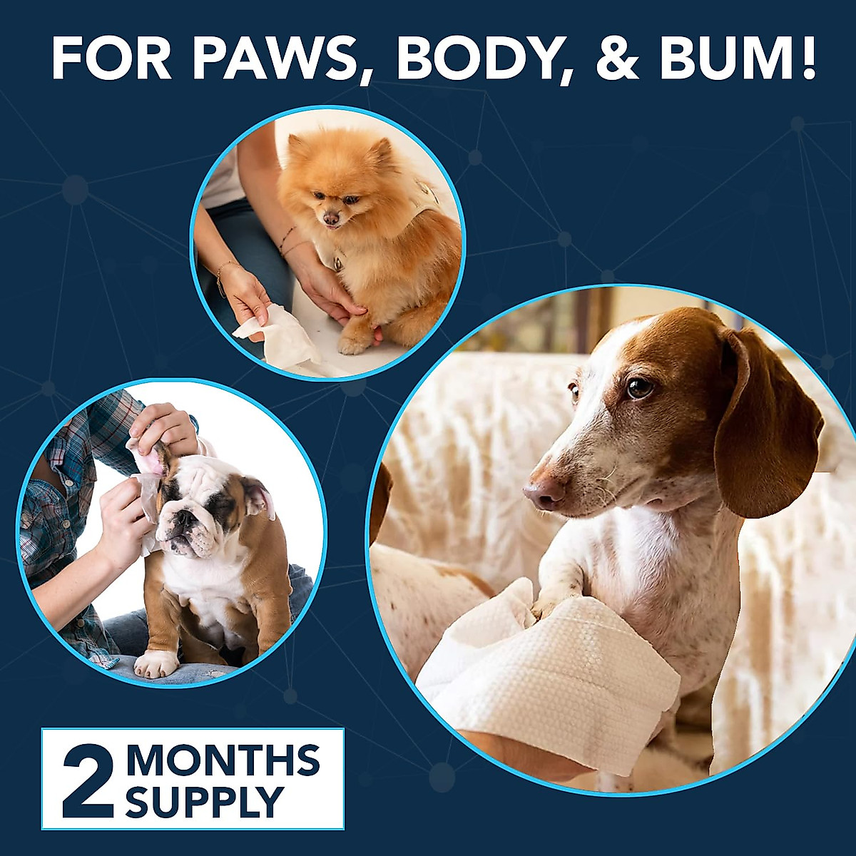 NOVEHA Dog Wipes - Odor Eliminating and Cleaning Grooming Wipes for Dog's Paws, Body, and Butt - Perfect for Puppy and Adult Dogs - Plant-Based, Safe, Convenient & Large Unscented Wipes (120 Counts)