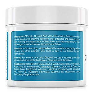 Glycolic Acid 20% Resurfacing Pads for Face & Body with Vitamins B5, C & E, Green Tea, Calendula, Allantoin - Exfoliates Surface Skin and Reduces Fine Lines and Wrinkles - Peel Pads