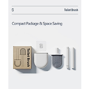 V-SHWAS Toilet Brush and Holder, Silicone Toilet Bowl Brush with Ventilated Holder Cleaning Supplies Toilet Cleaner Brush Bathroom Accessories （White