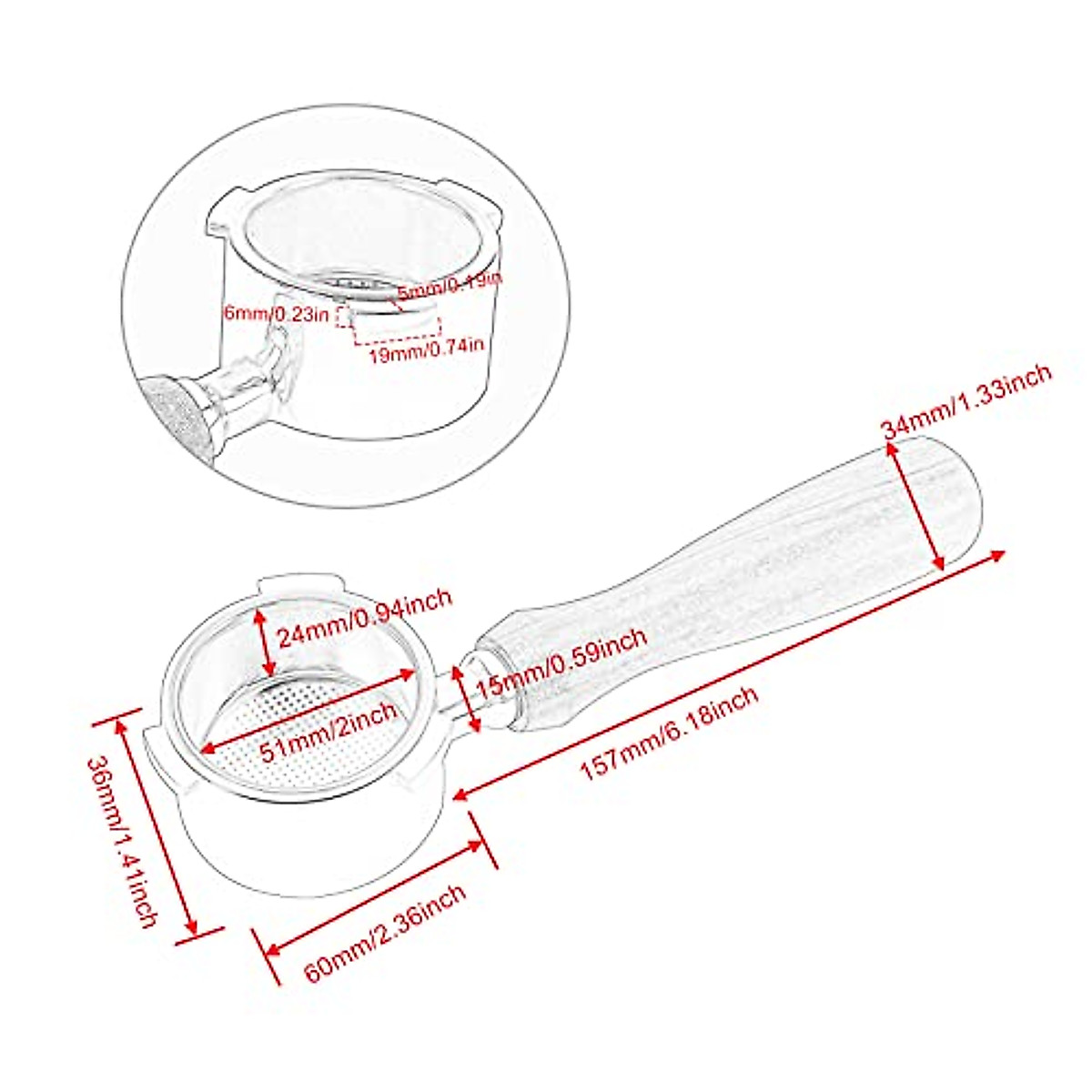 DIBTSA 51mm Bottomless Portafilter Compatible with DeLonghi Espresso Machine EC680 EC685, 304 Stainless Steel, with Reusable Coffee Replacement Filter Basket