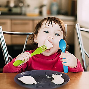 PLASKIDY Plastic Kids Spoons Set of 18 -Toddler Spoons BPA Free / Dishwasher Safe Reusable Children's Spoon Set - Brightly Colored Toddler Spoons Cutlery Flatware Set