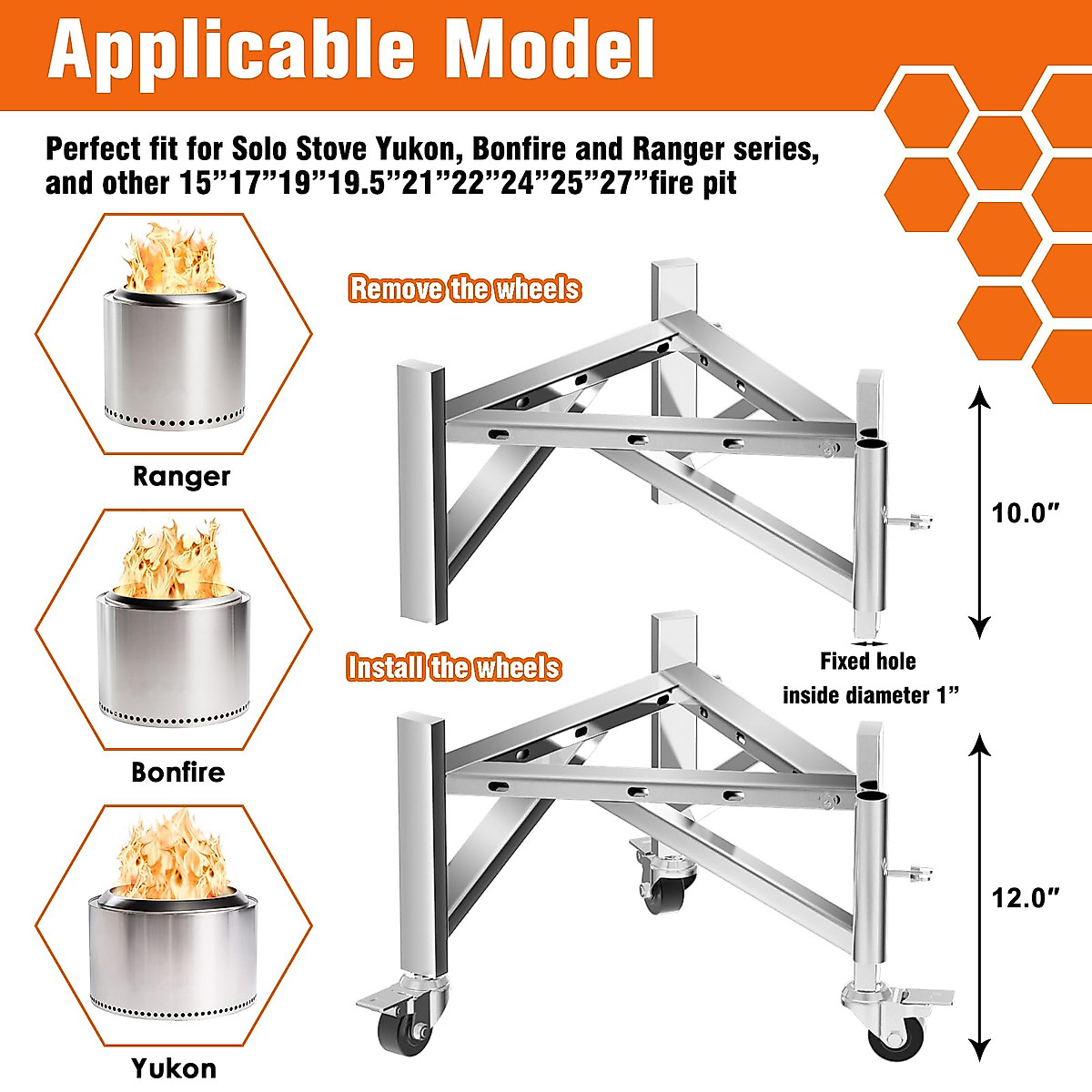 Universal Firepit Stand for 15" 17" 19.5" 22" 25" 27" FirePit, Stainless Steel Camping Fire Pit Stand for Solo Stove Ranger, Bonfire, Yukon, Outdoor Fireplace Accessory for Solo Stove & Other Fire Pit