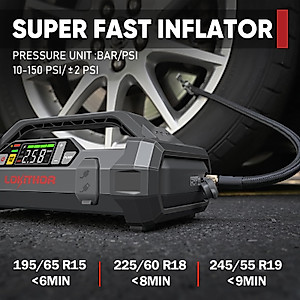 LOKITHOR JA300 Jump Starter with Air Compressor, 1500Amp 12V Portable Car Battery Booster Pack for Upto 7.0L Gas or 4.5L Diesel, 150 PSI Tire Inflator with Digital Screen, 24 Months Ultra-Long Standby