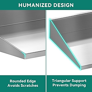 YITAHOME Stainless Steel Shelf 12 x 36 Inches, Wall Mount Metal Floating Shelves with Transparent Silicone Mat, NSF Commercial Kitchen Shelving Rack for Storage, Restaurant, Home, Hotel, Garage