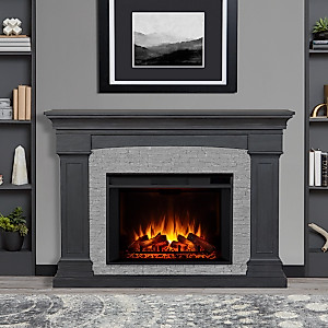 Real Flame Deland Grand Electric Indoor Fireplace with Remote Control, Realistic Infrared Fireplace with Heater, Grey