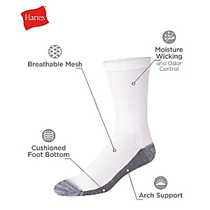 Hanes Men's, X-Temp Cushioned Crew Socks, 12-Pack, White-12 Pack, 12-14