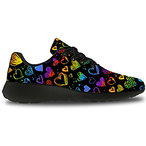 horethy Mens Womens Gay Pride Shoes Running Shoes Walking Tennis Sneakers Rainbow Heart LGBTQ Lesbian Shoes Gifts for Men Women,Size 9.5 Men/11 Women Black