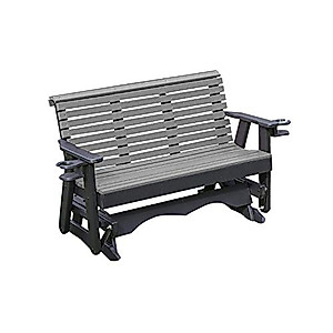 ECOMMERSIFY INC 4FT-Dark Gray-Poly Lumber ROLL Back Porch Glider with Cupholder arms Heavy Duty Everlasting PolyTuf HDPE - Made in USA - Amish Crafted