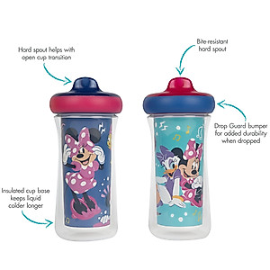 The First Years Disney Minnie Mouse Insulated Sippy Cups - Insulated Toddler Cups with Bite-Resistant Hard Spout - 9 Ounces - 2 Count